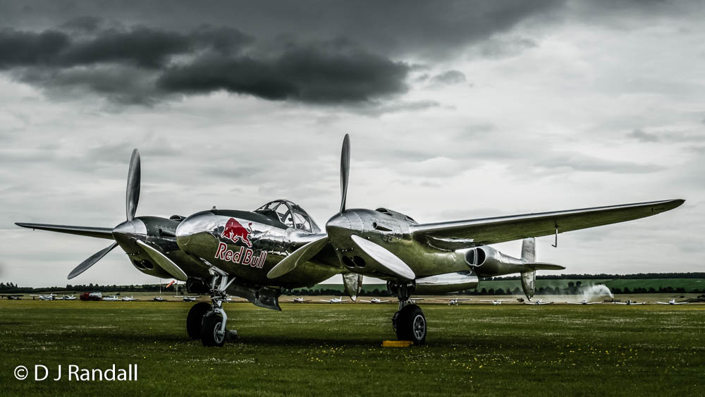 The Red Bull P-38 Lightning on the flight-line display at 2016 Flying ...